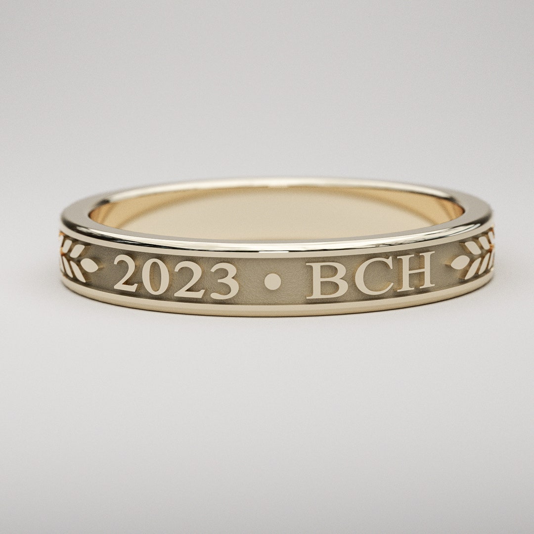 Custom Graduation Band 14kt Solid Yellow Gold or White Gold, Stackable ...