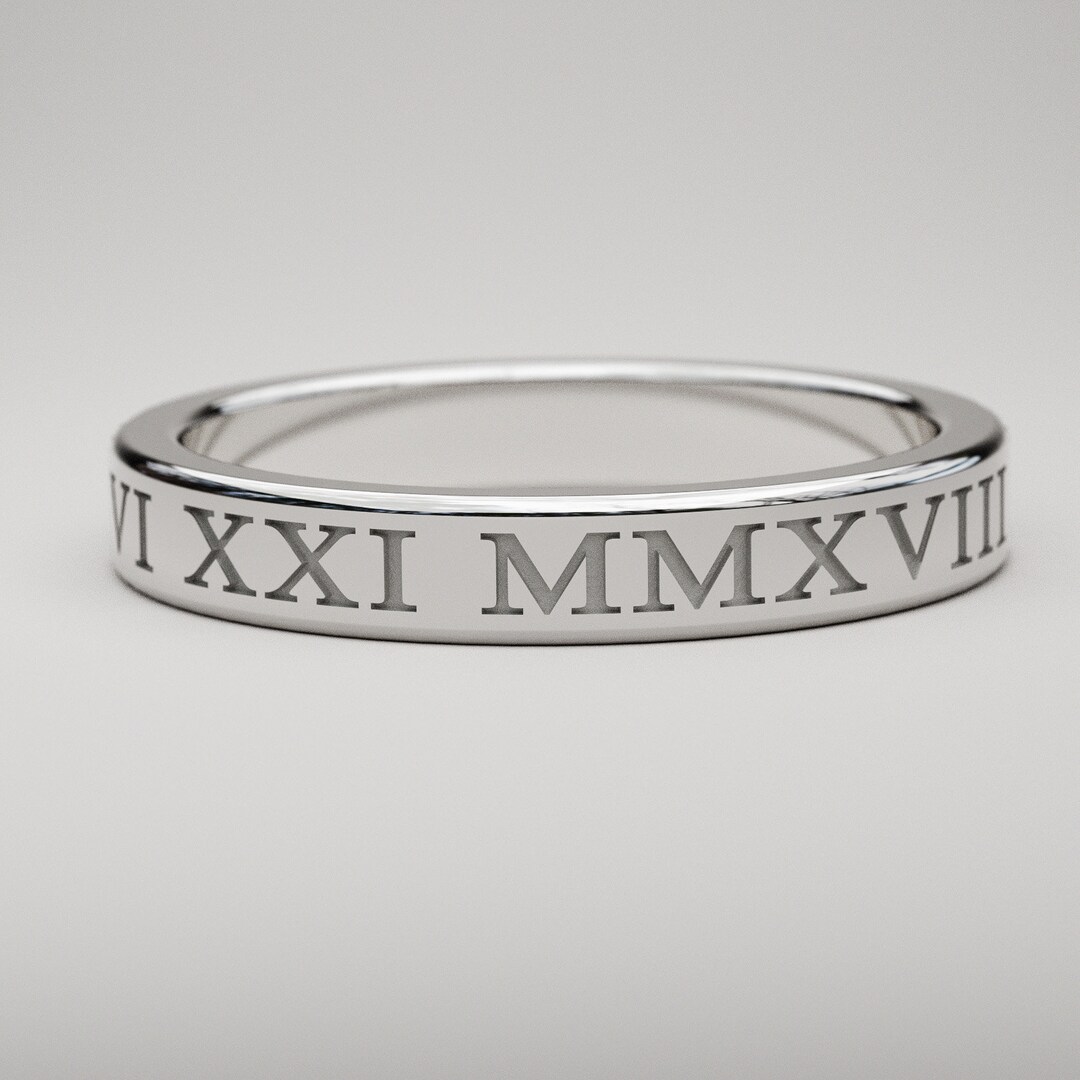 Personalized Roman Numeral Ring 3mm Wide 14K White or 14K - Etsy