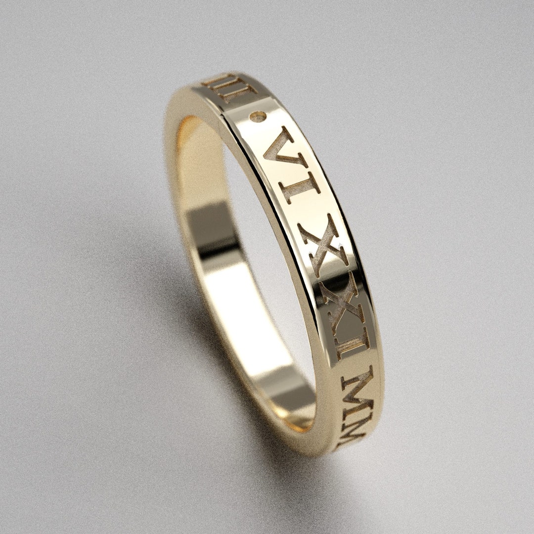 Personal Numeral Ring, Solid 10K Gold, Roman Numerals, Personalized ...
