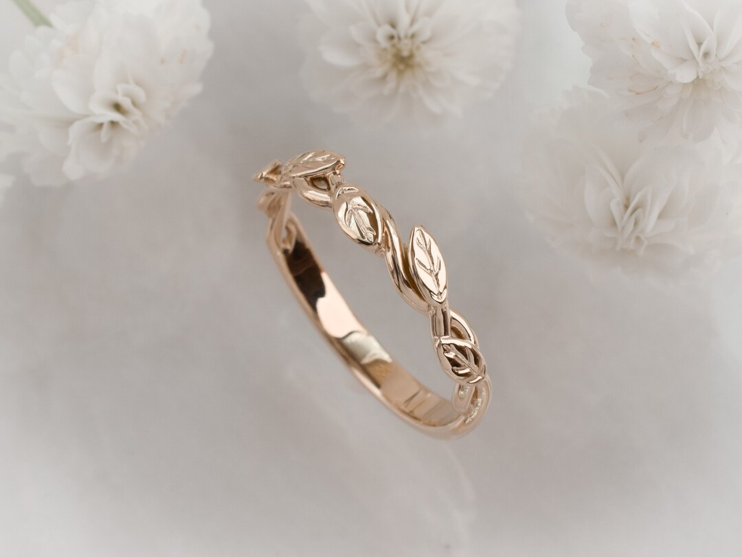 Woven Vine Ring in Solid 14 Karat or 10 Karat Yellow, White, or Rose ...