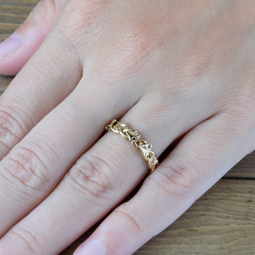 Ivy Leaves Ring in Solid Gold, Yellow, White, or Rose, Woven Ivy Vine ...