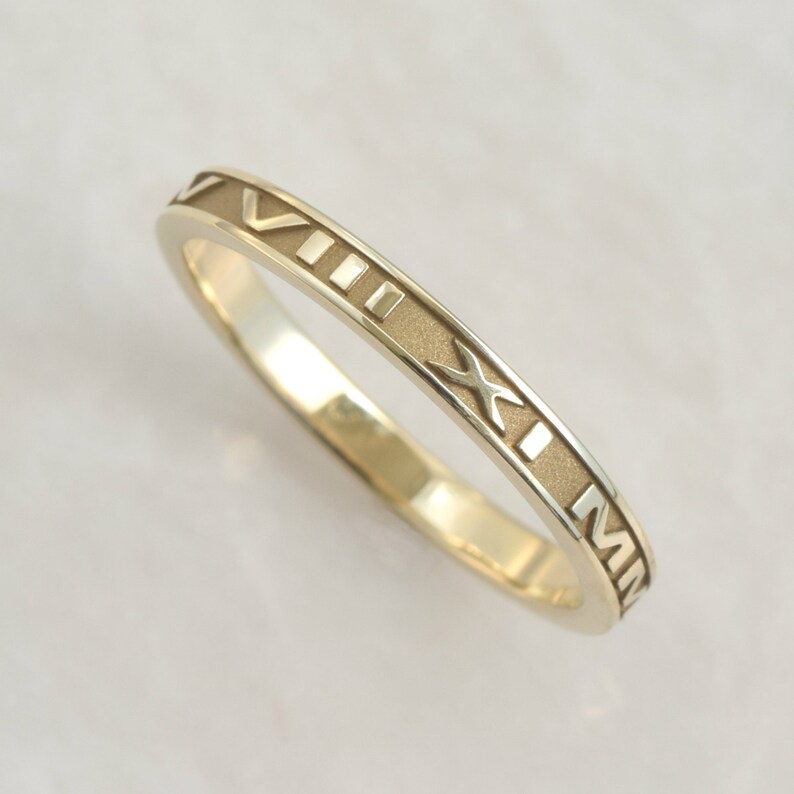 Custom Roman Numeral 14K Solid Yellow Gold Ring Stackable - Etsy