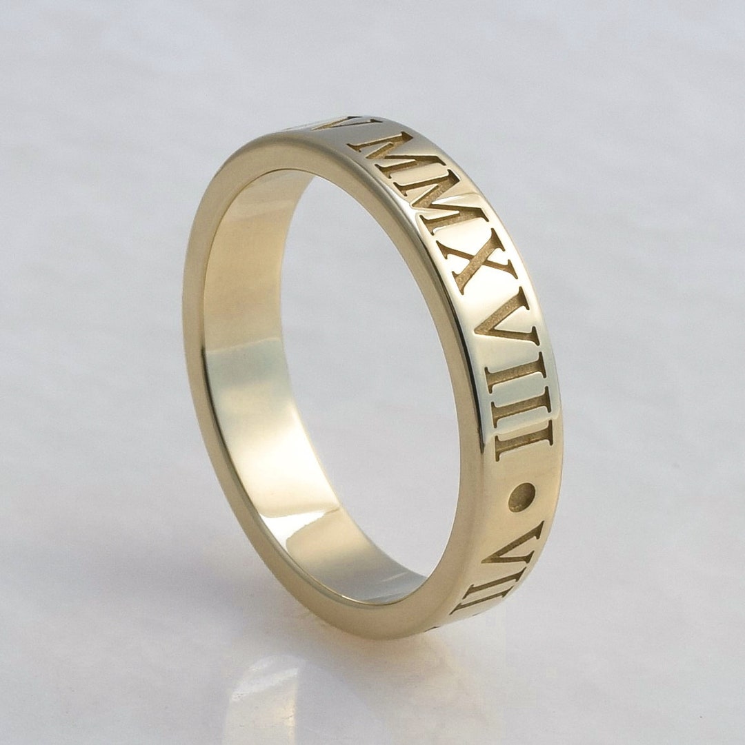 Personalized Roman Numeral Ring in 14K Yellow or White or Rose Gold - Etsy
