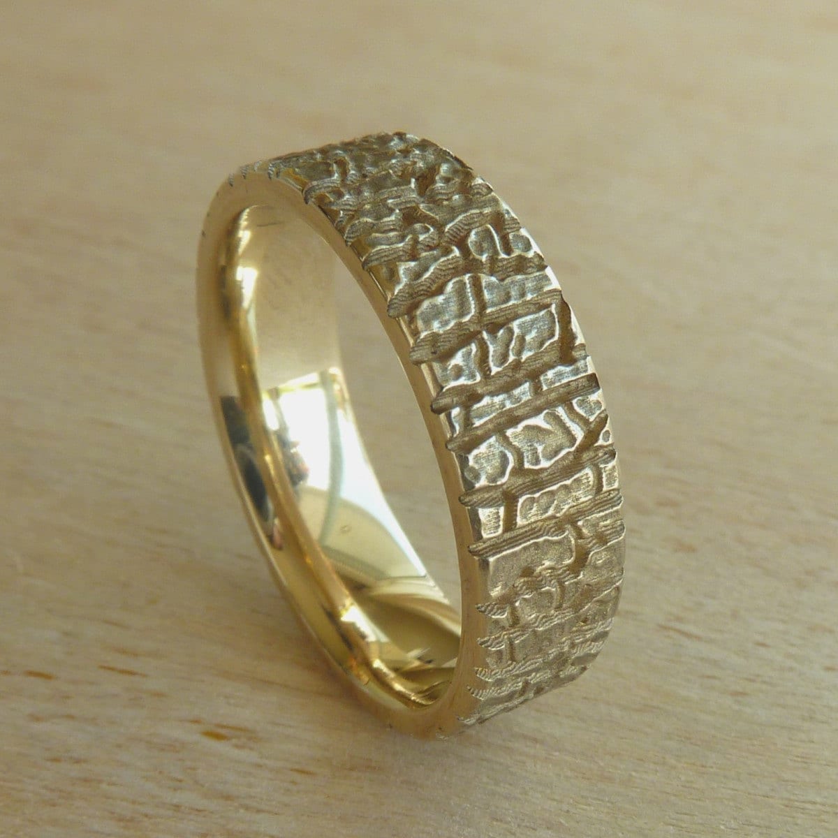 14K Yellow Gold Maple Tree Bark Ring Old World Finish 6mm - Etsy Canada