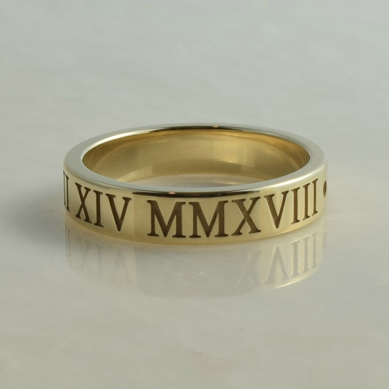 Personalized Roman Numeral Ring in 14K Yellow or White Gold - Etsy