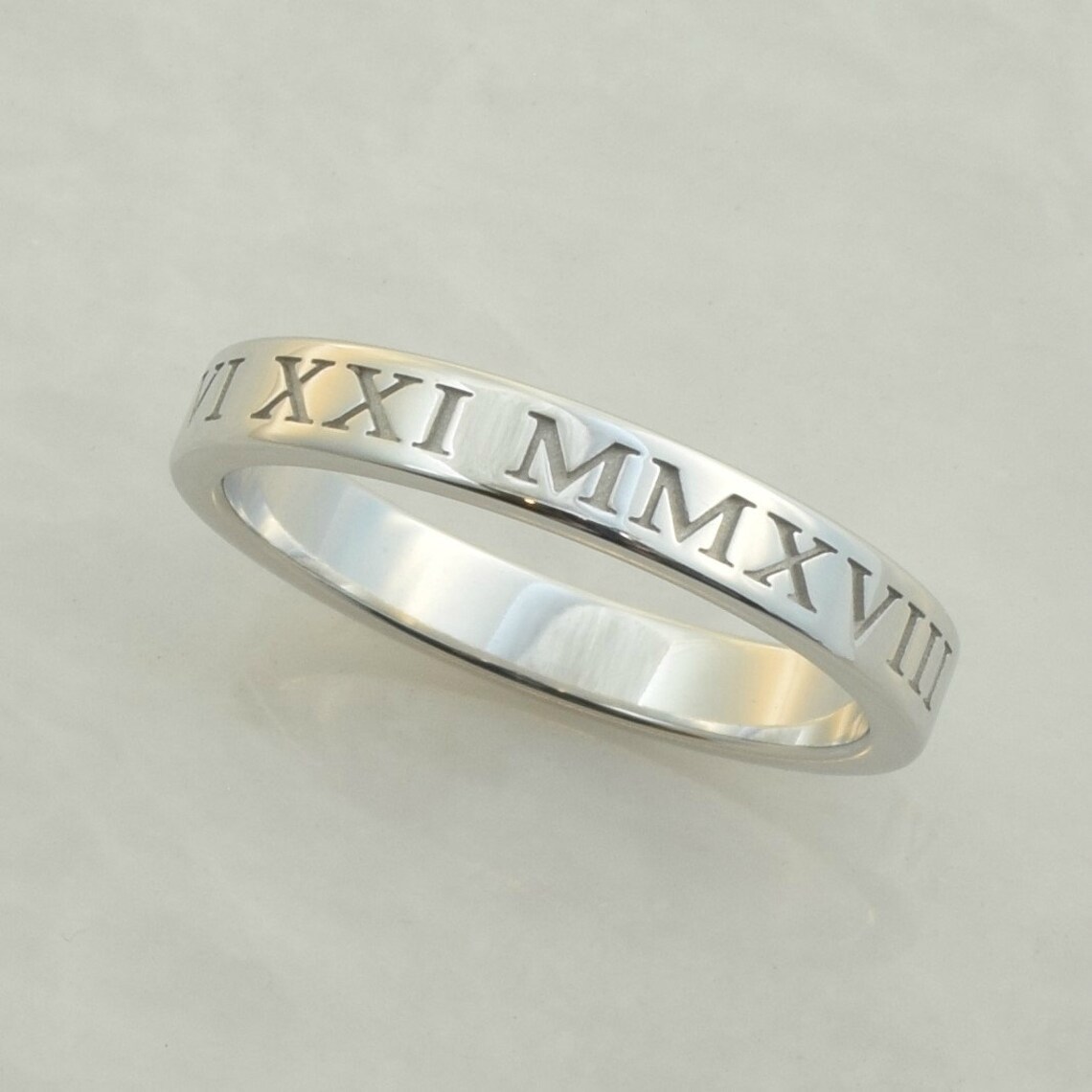 Personalized Roman Numeral Ring 3mm Wide 14K White or 14K | Etsy