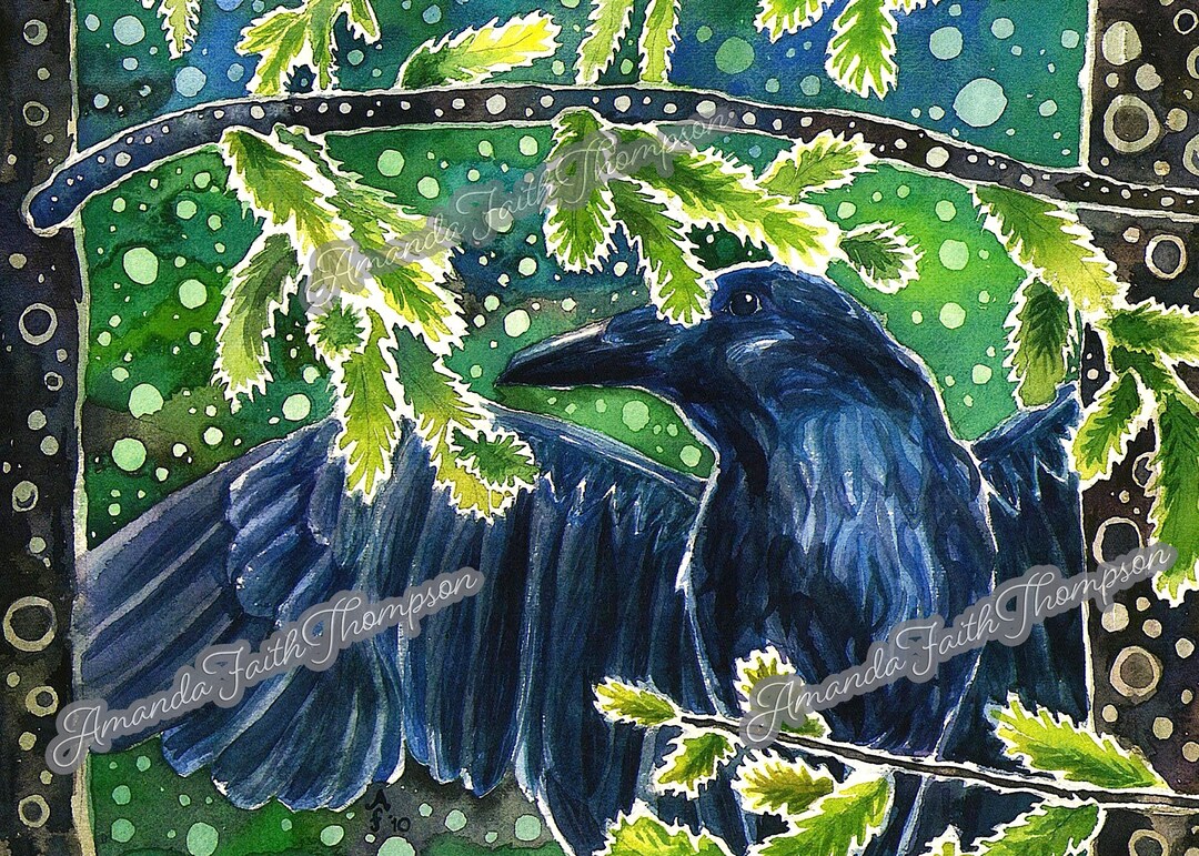 Trickster Raven in Forest Alaska Art Print by Amanda Faith Thompson ...