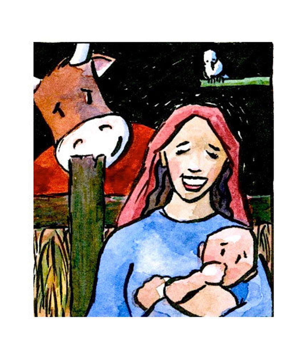 Mary Jesus and Stable Animals Christmas Card by Amanda Faith - Etsy