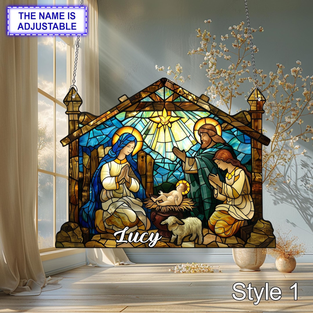 Personalized Nativity Scene Acrylic Window Hanging Flat 2D – Holy ...