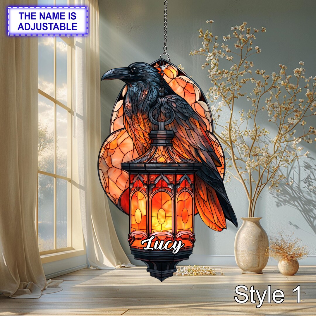 Raven Lantern Acrylic Window Hanging Flat 2D – Gothic Bird Ornament ...
