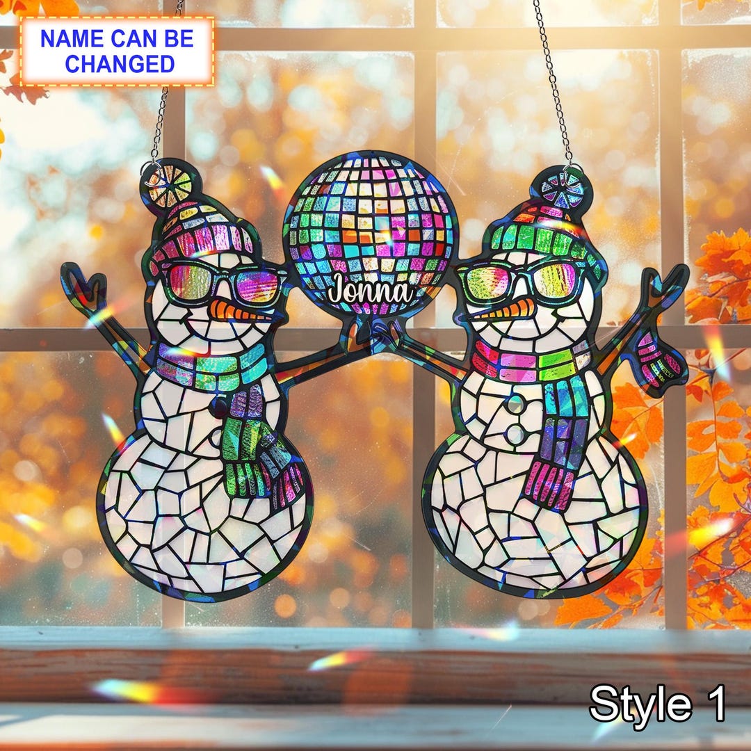 Snowman Disco Acrylic Window Hanging – Style Funky Suncatcher With Two ...