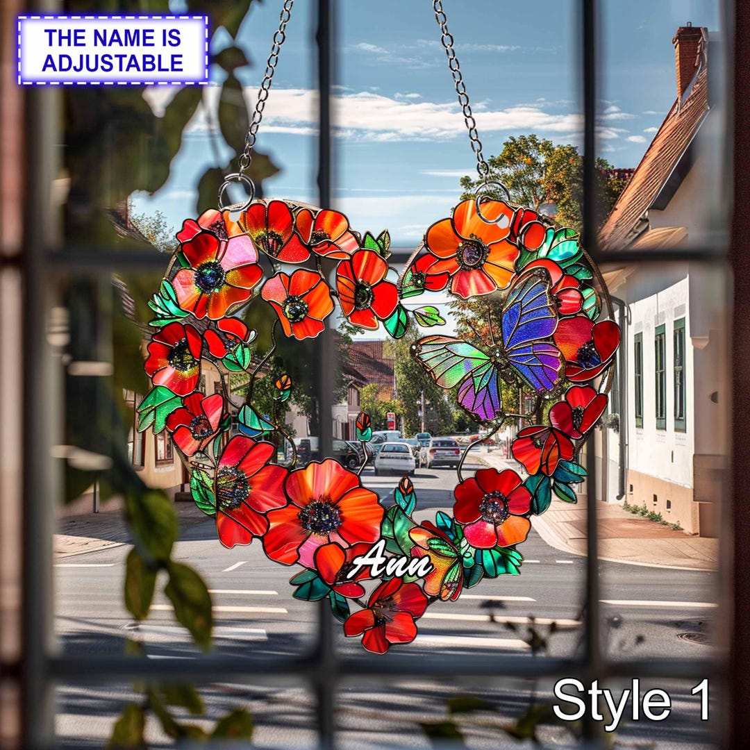 Heart Shaped Poppy Flower Acrylic Suncatcher Ornament – Flat Acrylic ...