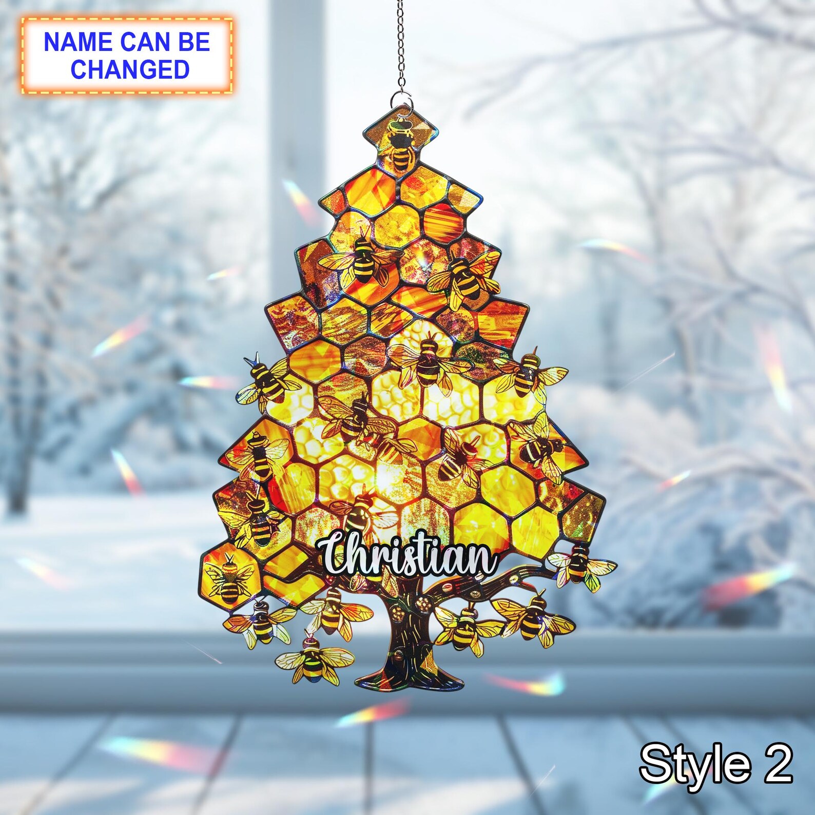 Honeycomb Acrylic Honeycomb Christmas Tree Suncatcher With Realistic ...