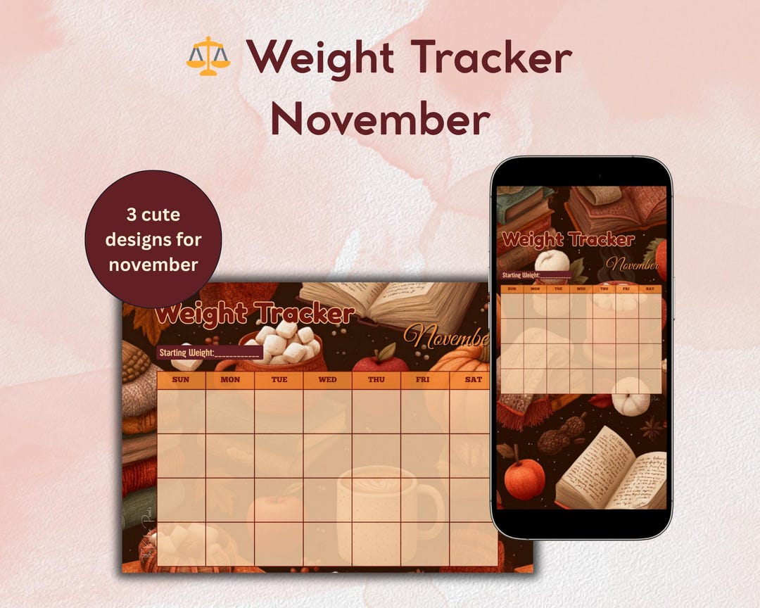 Daily Weight Tracker for November 3 Designs Digital Printable Fitness ...