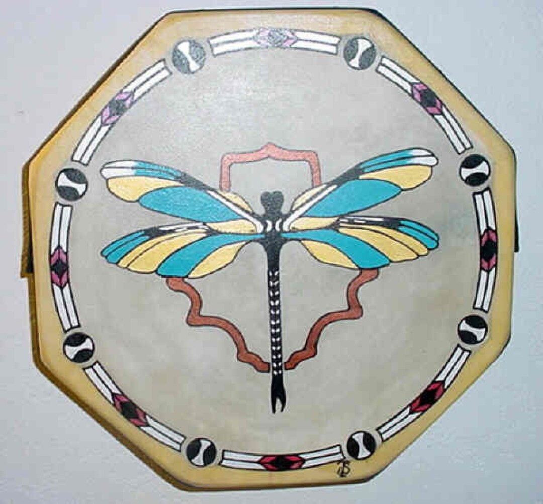 14 Inch Native American Dragonfly Hand Painted Dance Drum + Beater, POW ...