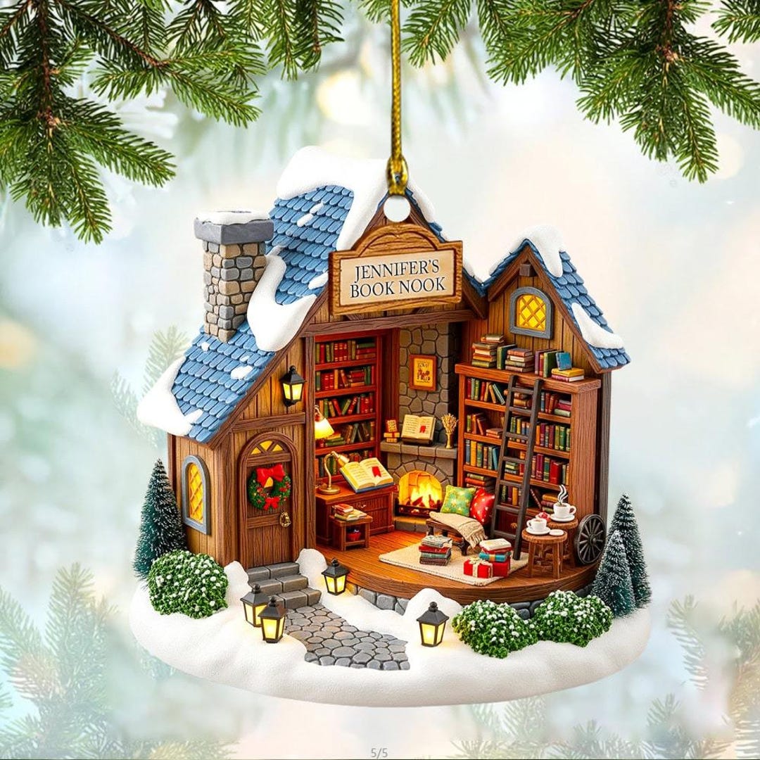 Personalized Book Nook Christmas Custom 2D Flat Acrylic Ornament, Gift ...