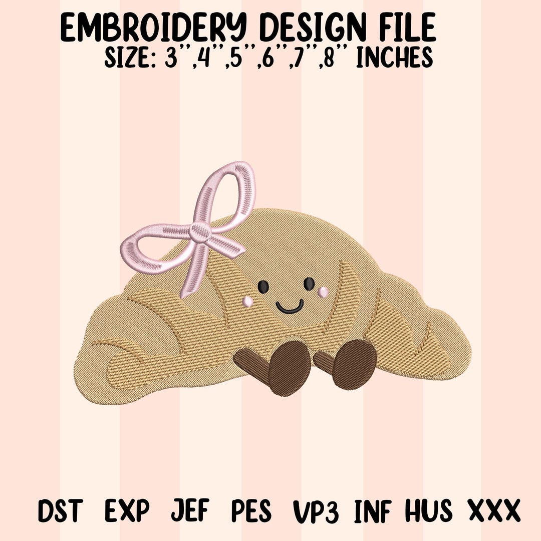 Cute Croissant Girl Embroidery Design, Kawaii Bakery Girl Machine ...