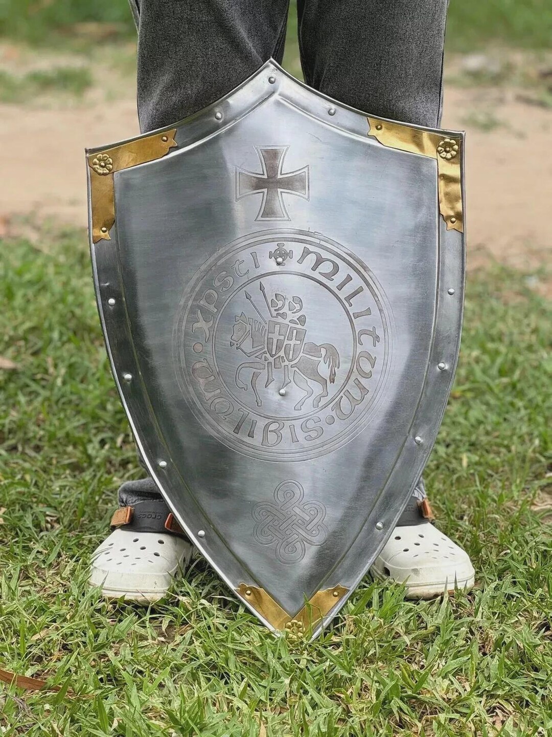 Medieval Templar Shield Solid Steel Crusader Armor With Leather Straps ...