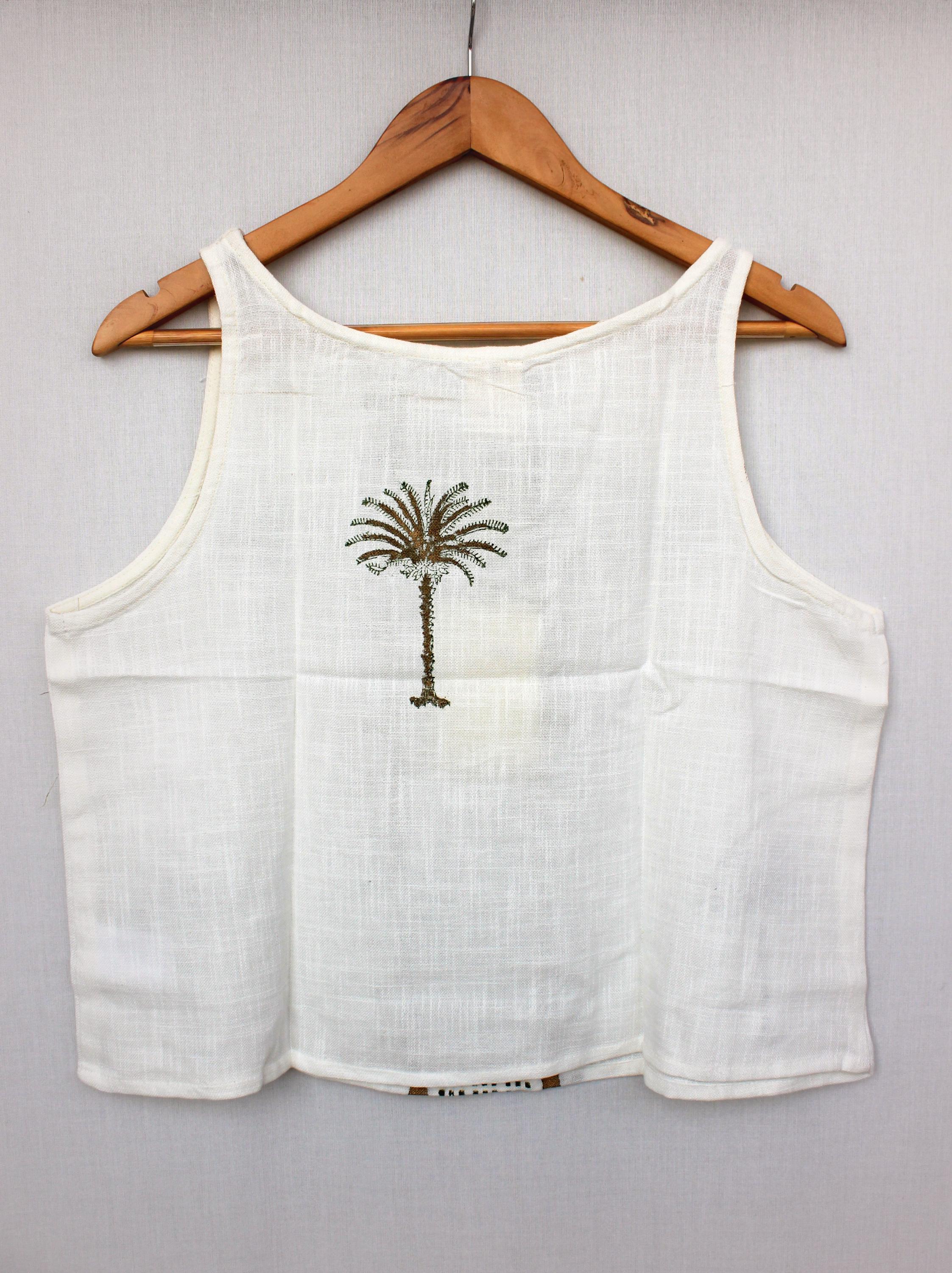 Boho Hand Block Print Palm Tree Co-ord Set – Cotton Sleeveless Crop Top ...