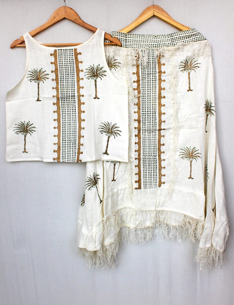 Boho Hand Block Print Palm Tree Co-ord Set – Cotton Sleeveless Crop Top ...