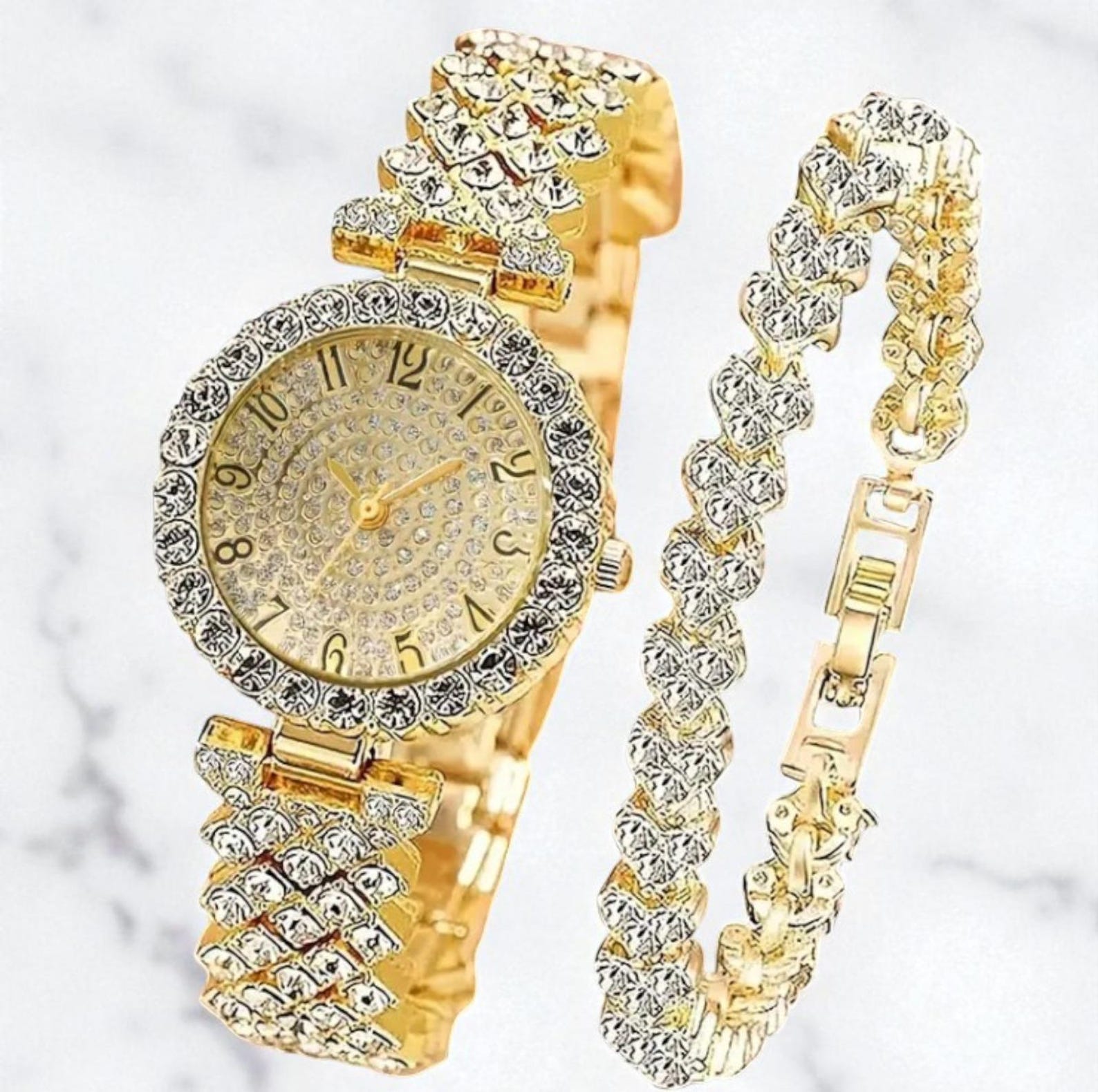 Dazzling Duo Rhinestone Watch and Bracelet Set Luxury Minimalist ...