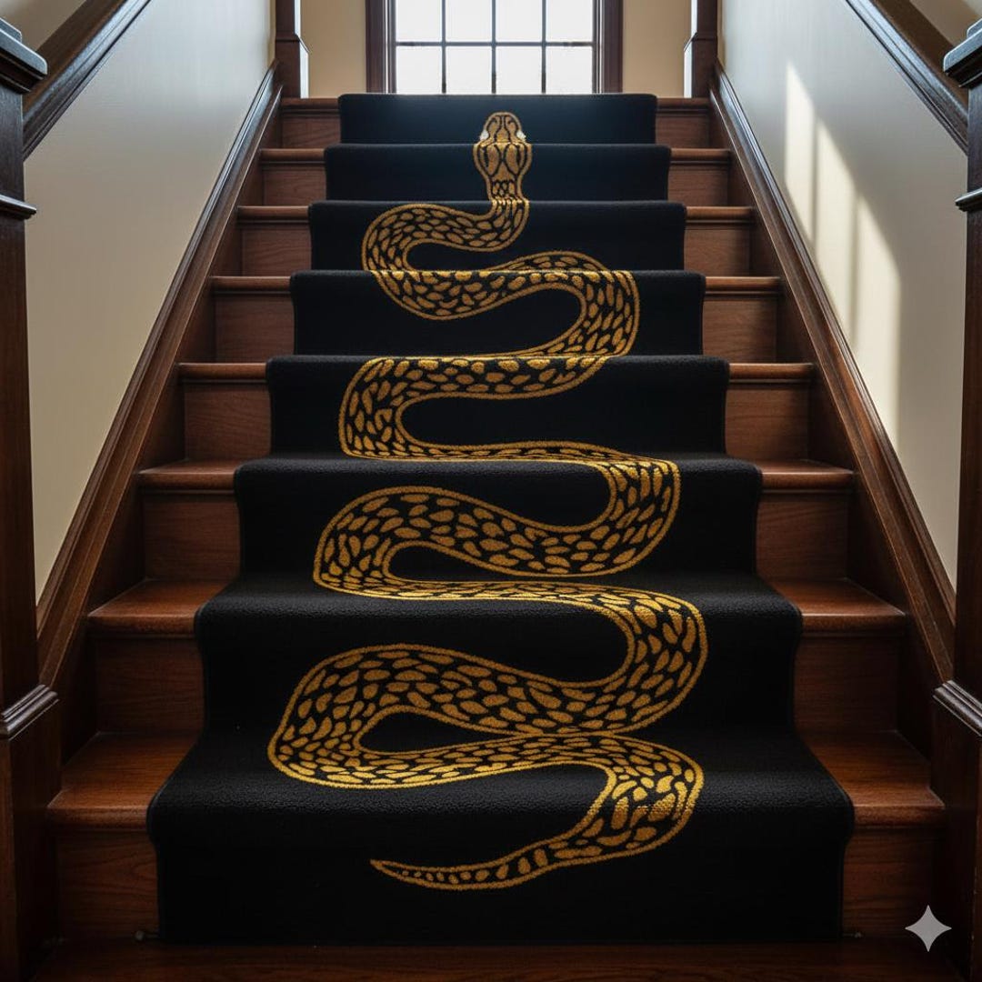Gold Snake Stair Runner: Gothic Black Wool Rug - Etsy