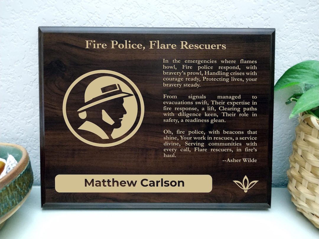Fire Police Gift Plaque | Personalized Poem for Fire Department ...