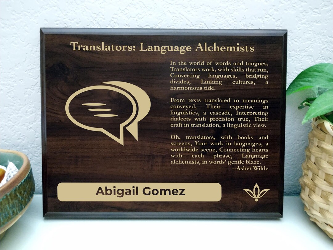 Translator Gift Plaque | Personalized Poem for Language Fluency ...