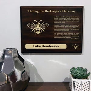 Beekeeper Gift Plaque | Personalized Poem for Bee Keeeping | Apiarist ...