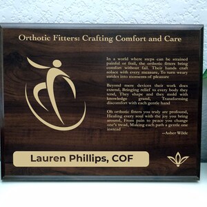Orthotic Fitter Gift Plaque | Personalized Poem for Tailored Pedorthic ...