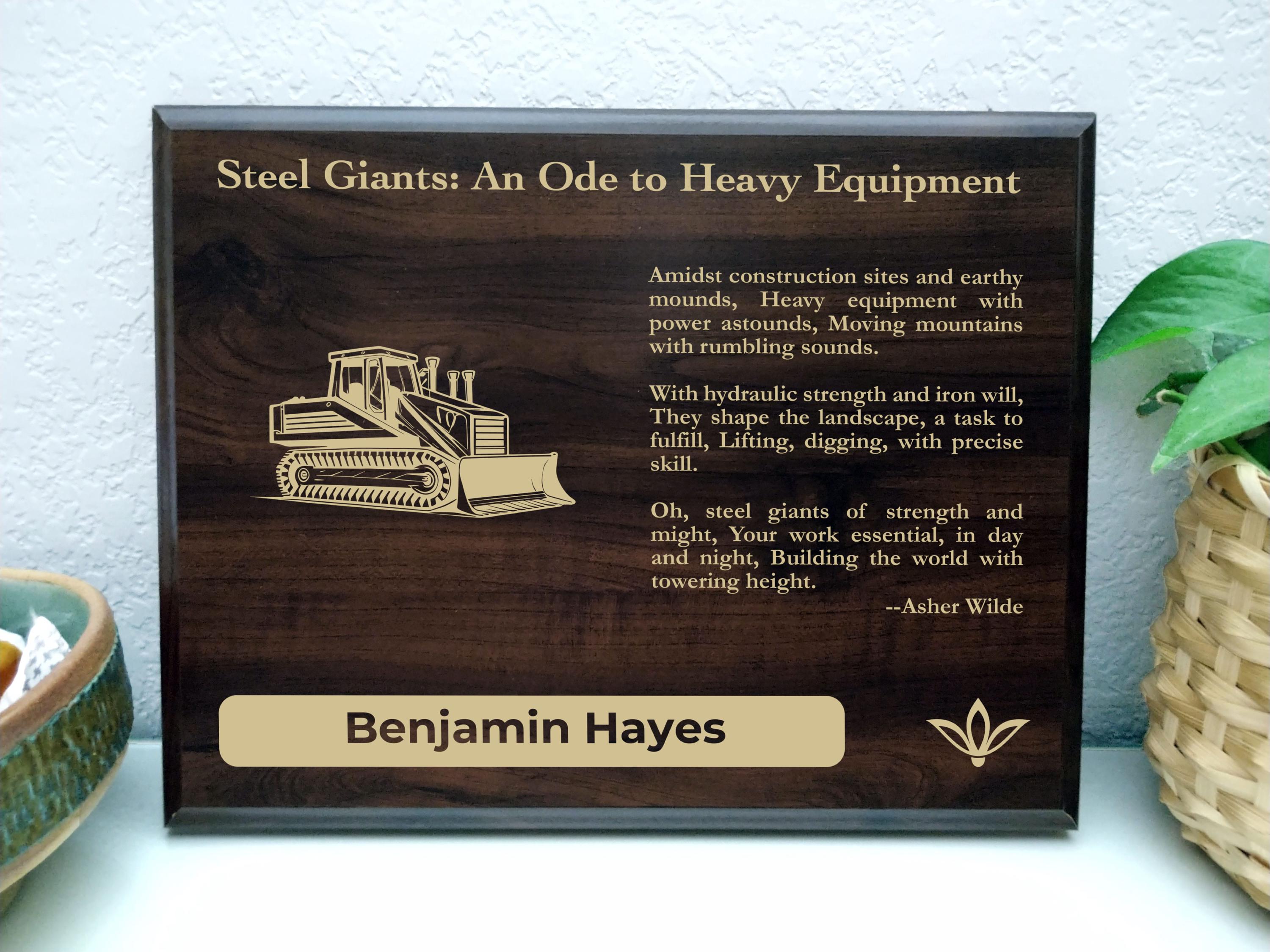 Heavy Equipment Gift Plaque | Personalized Poem for Construction ...