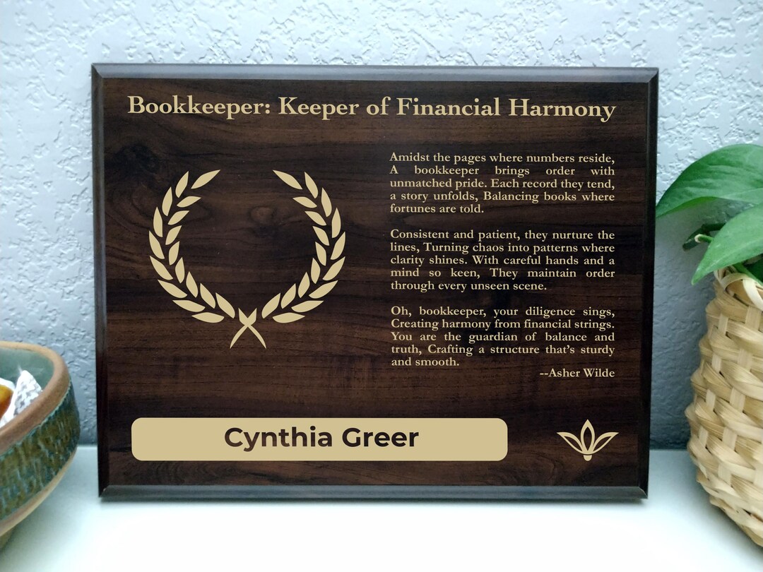 Bookkeeper Gift Plaque | Personalized Poem for Financial Record Keeping ...