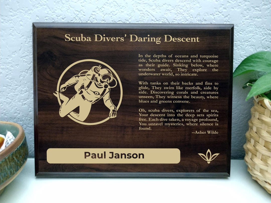 Scuba Diver Gift Plaque | Personalized Poem for Deep Sea Exploration | Office Decor for Divers ...