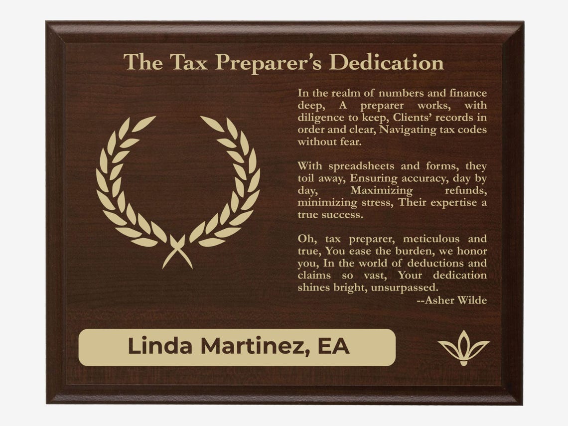 Tax Preparer Gift Plaque | Personalized Poem for Enrolled Agents ...