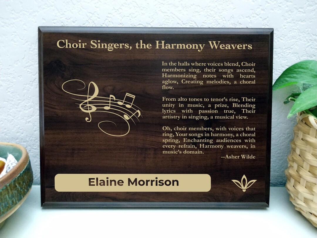 Choir Gift Plaque | Personalized Poem for Vocal Harmony | Singing Group ...