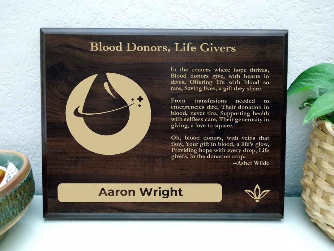 Blood Donor Gift Plaque | Personalized Poem for Lifesaving ...