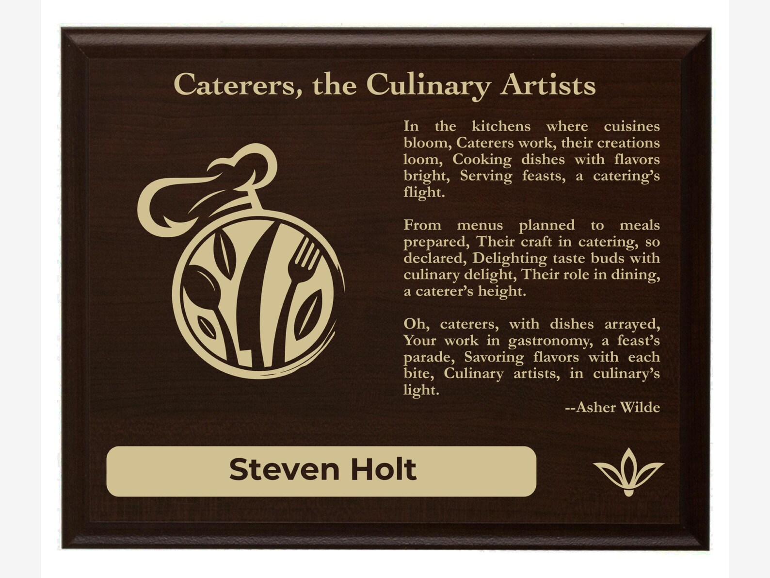 Caterer Gift Plaque | Personalized Poem for Culinary Artistry | Event ...