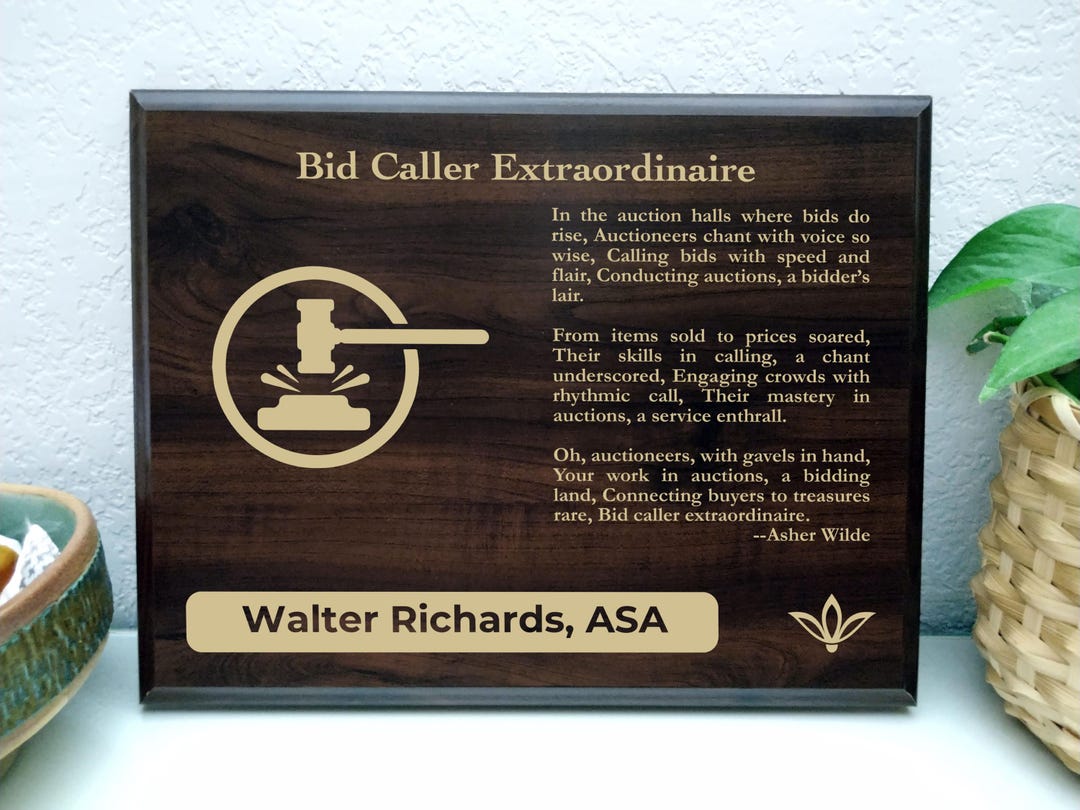 Auctioneer Gift Plaque | Personalized Poem for Bid Calling | Estate ...