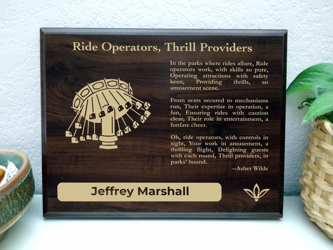 Ride Operator Gift Plaque | Personalized Poem for Carnival & Theme Park ...