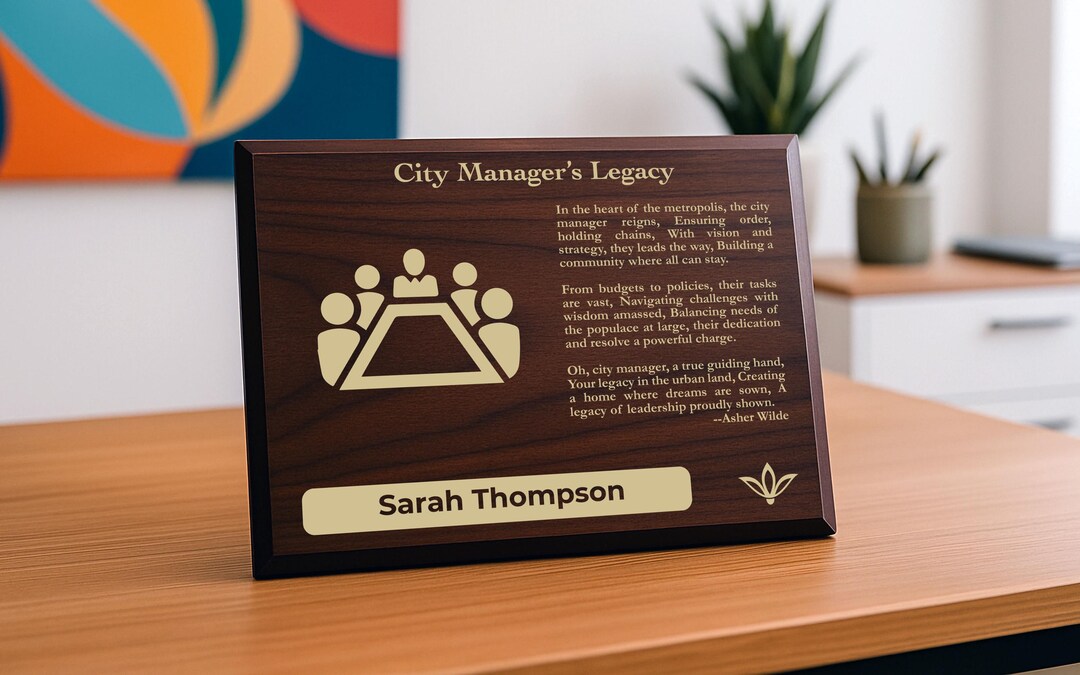 City Manager Gift Plaque | Personalized Poem for Municipal Leadership ...