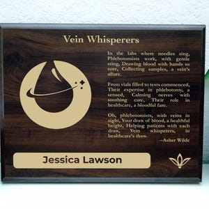 Phlebotomist Gift Plaque | Personalized Poem for Blood Collection ...