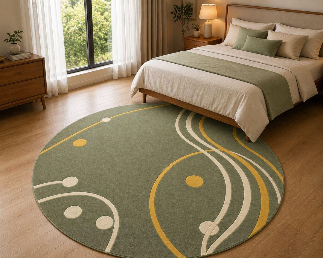 Round Sage Green Rug Abstract Wavy Area Rug Modern Boho Circle Rug ...