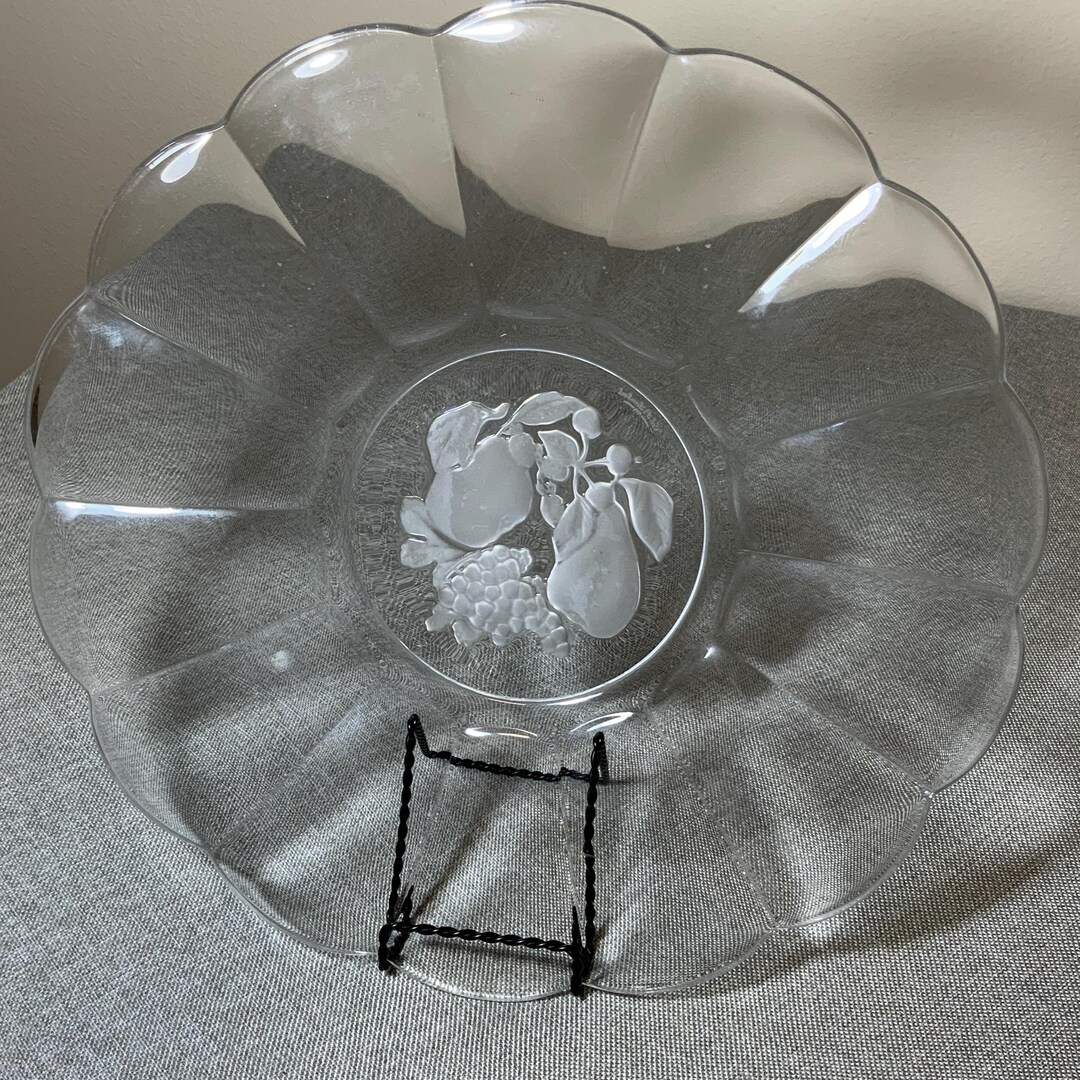 Val St. Lambert Crystal Serving Plate 13” Etched Fruit Pear Grape ...