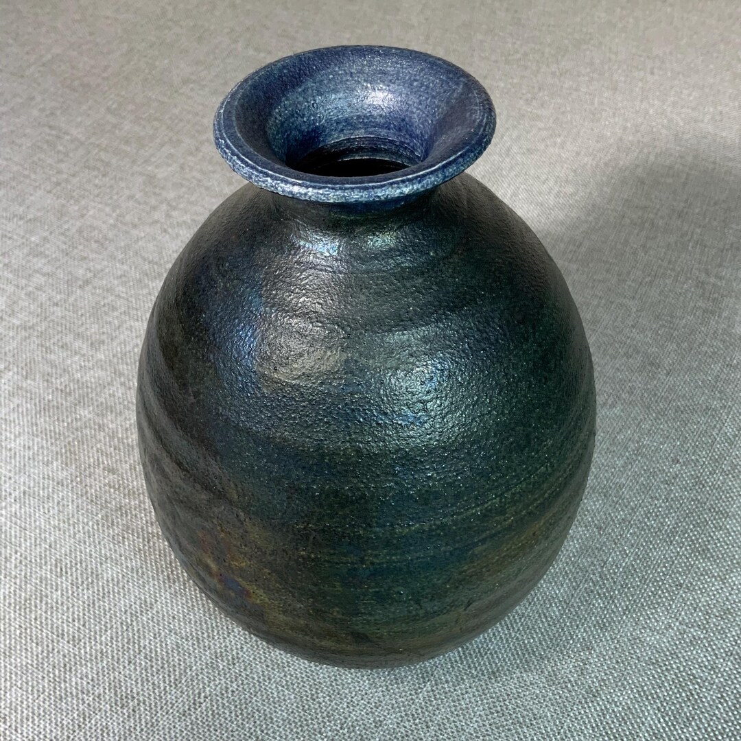 Sarah L. Culbreth Pottery Vase • 1989 Studio Art • Iridescent Blue ...