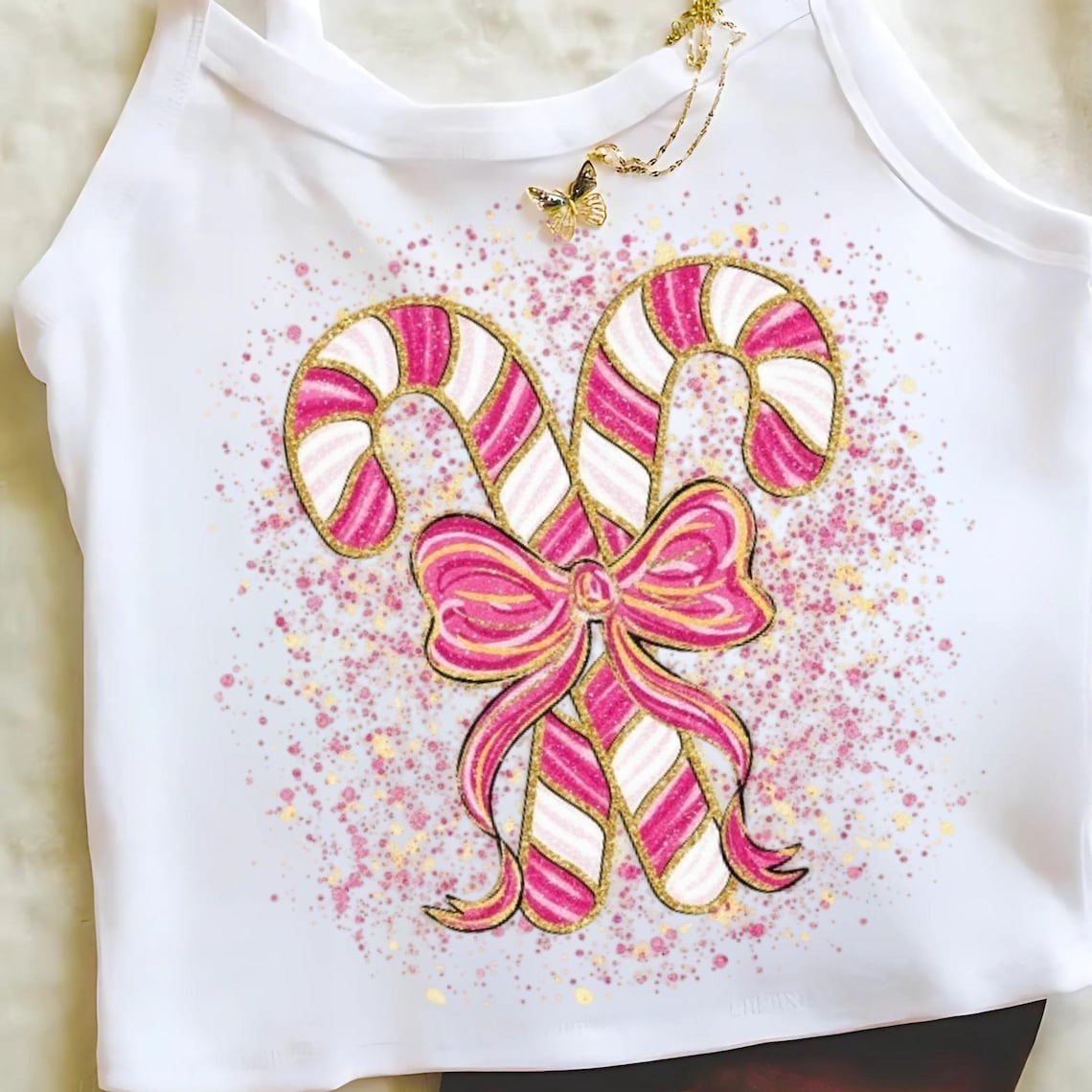 Pink Christmas Candy Cane Png, Preppy Christmas Coquette Png, Glitter ...