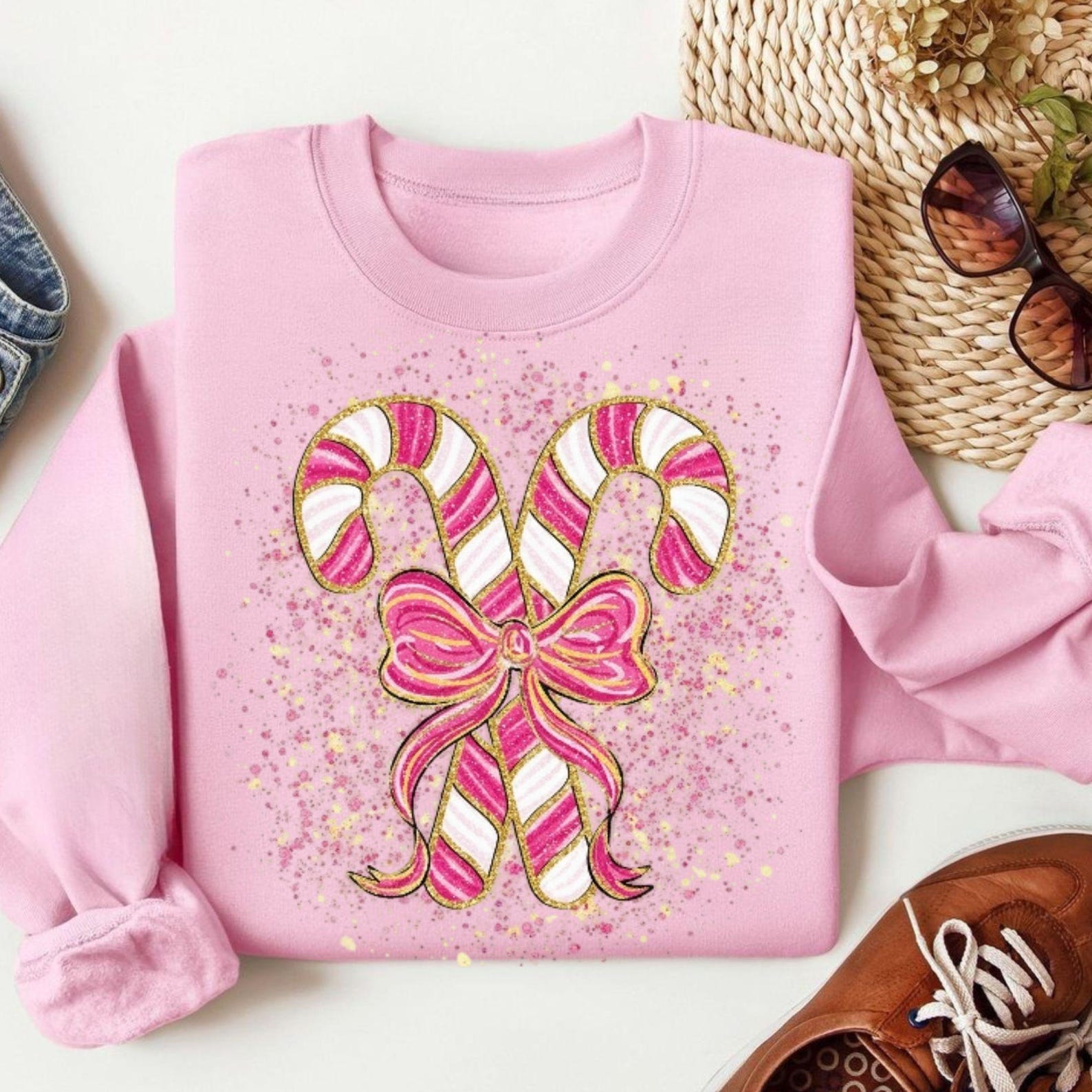 Pink Christmas Candy Cane Png, Preppy Christmas Coquette Png, Glitter ...