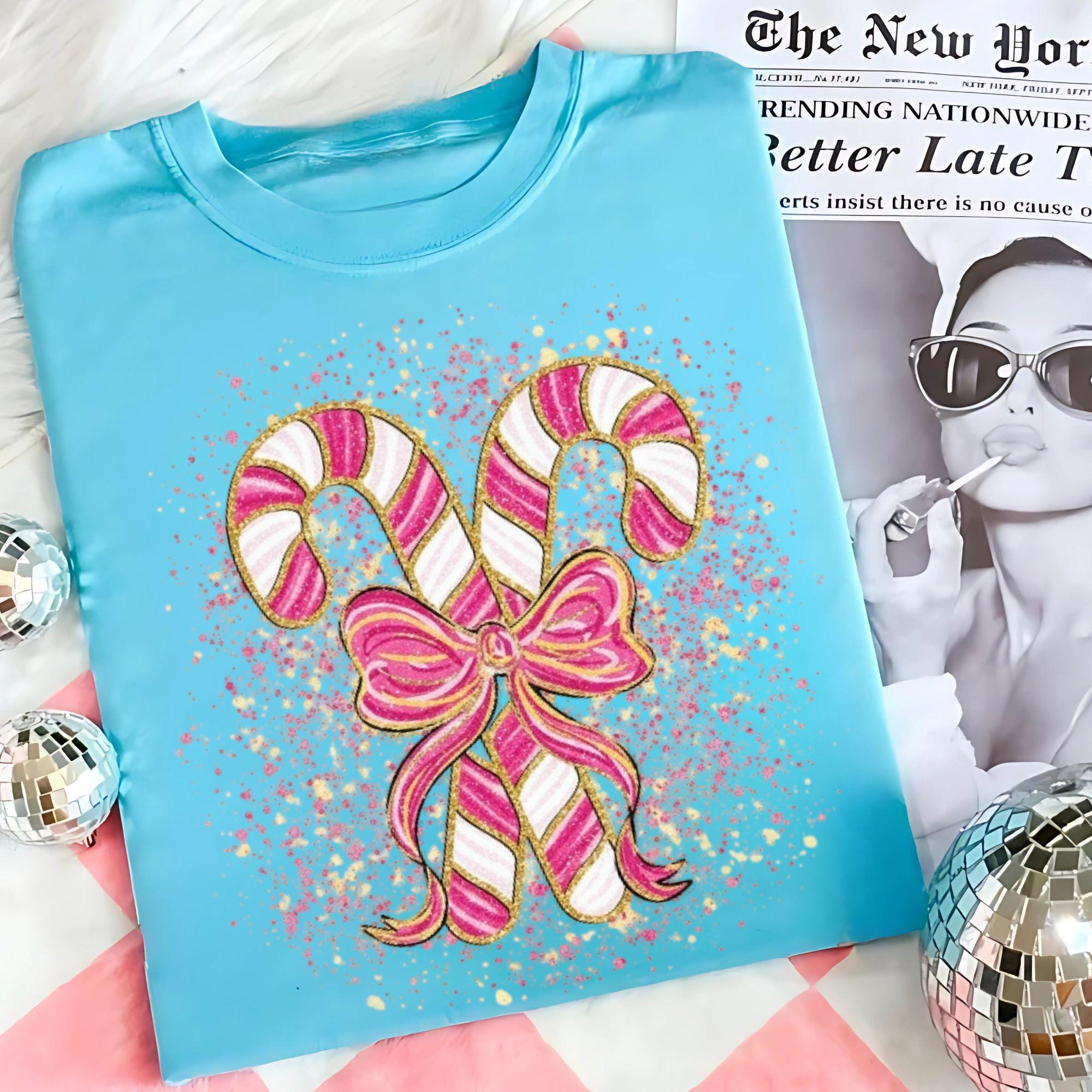 Pink Christmas Candy Cane Png, Preppy Christmas Coquette Png, Glitter ...