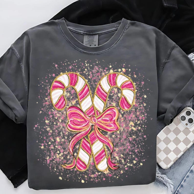 Pink Christmas Candy Cane Png, Preppy Christmas Coquette Png, Glitter ...