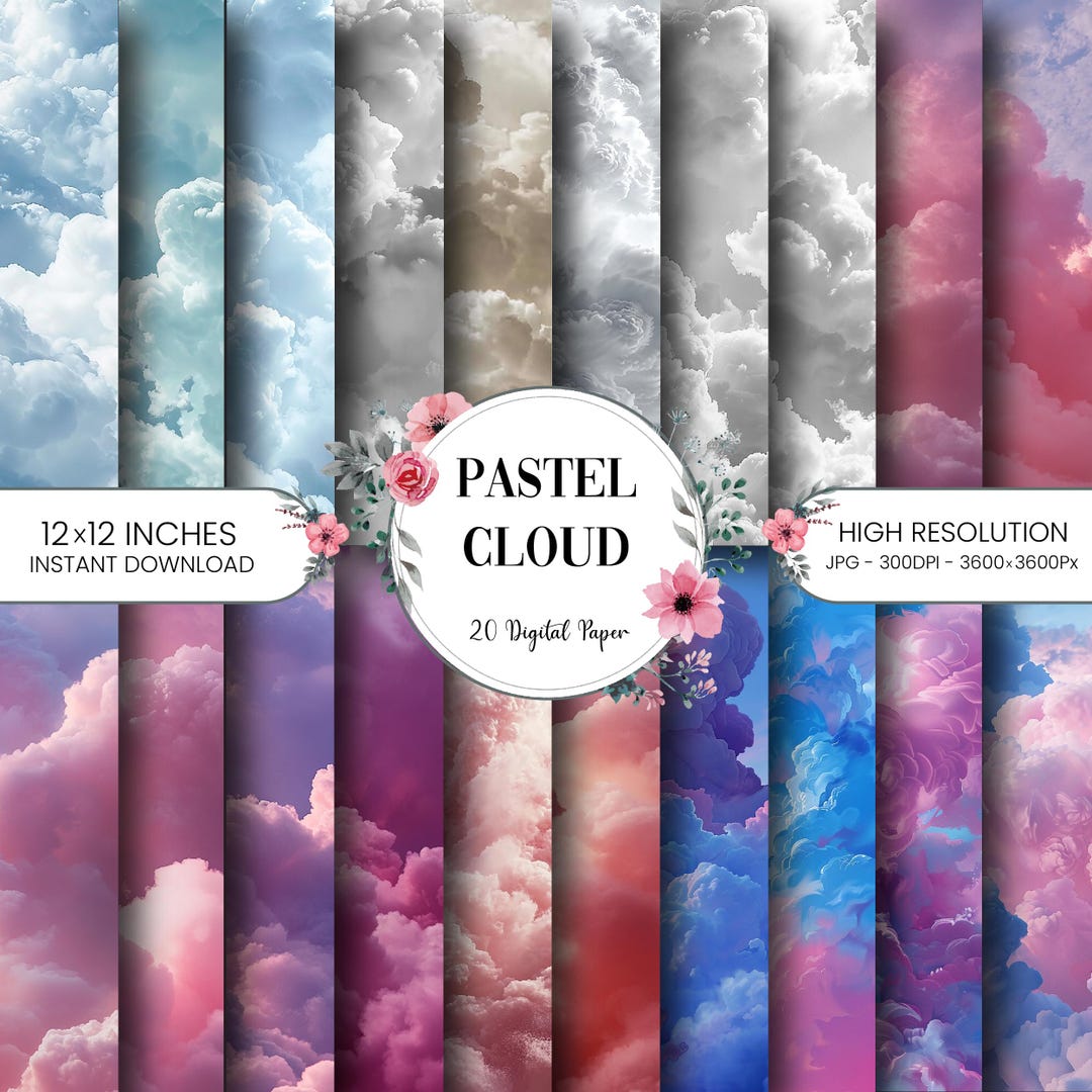 Pastel Cloud Digital Paper Pack, Soft Sky Textures (digital Download ...