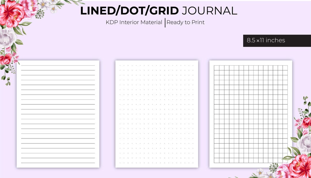 Printable Journal Pages: Lined, Dot, Grid - 8.5x11 (digital Download ...